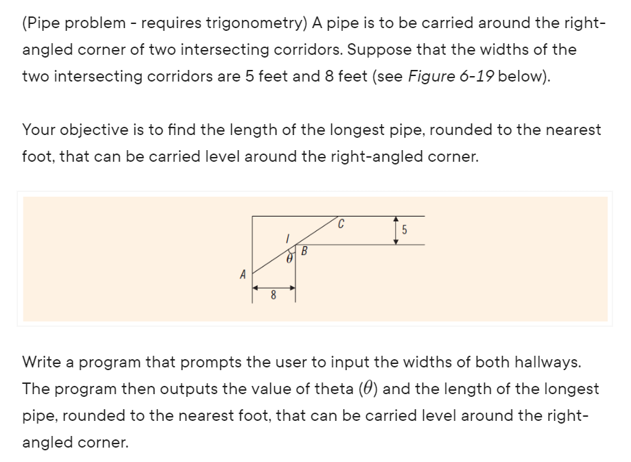Solved (Pipe problem - requires trigonometry) A pipe is to | Chegg.com