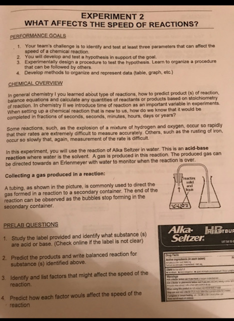 Solved EXPERIMENT 2 WHAT AFFECTS THE SPEED OF REACTIONS? | Chegg.com