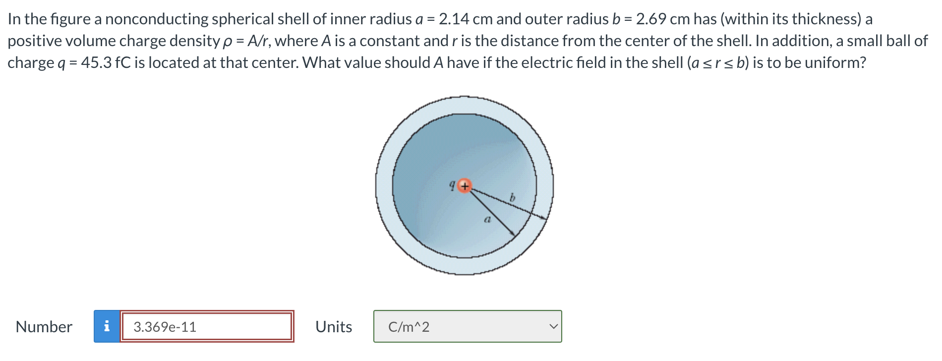 Solved In the figure a nonconducting spherical shell of | Chegg.com