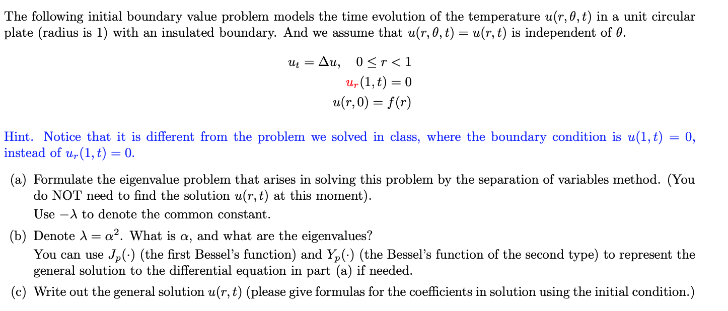 Solved The following initial boundary value problem models | Chegg.com