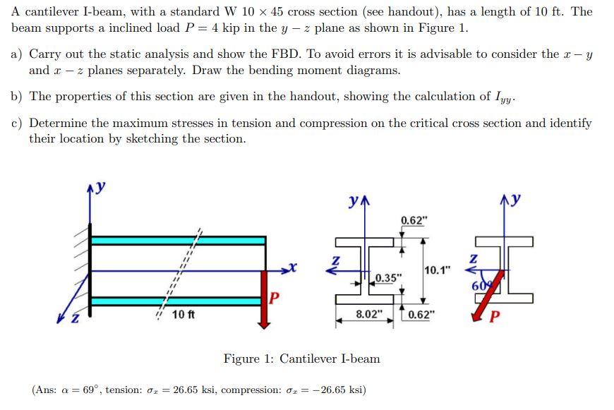 A cantilever I-beam, with a standard W 10 × 45 cross | Chegg.com