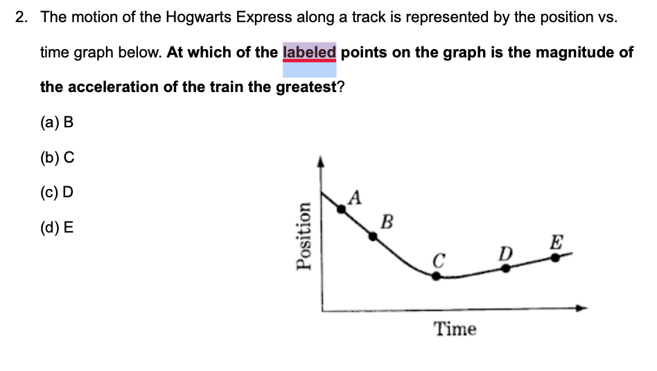 Solved 2. The motion of the Hogwarts Express along a track | Chegg.com