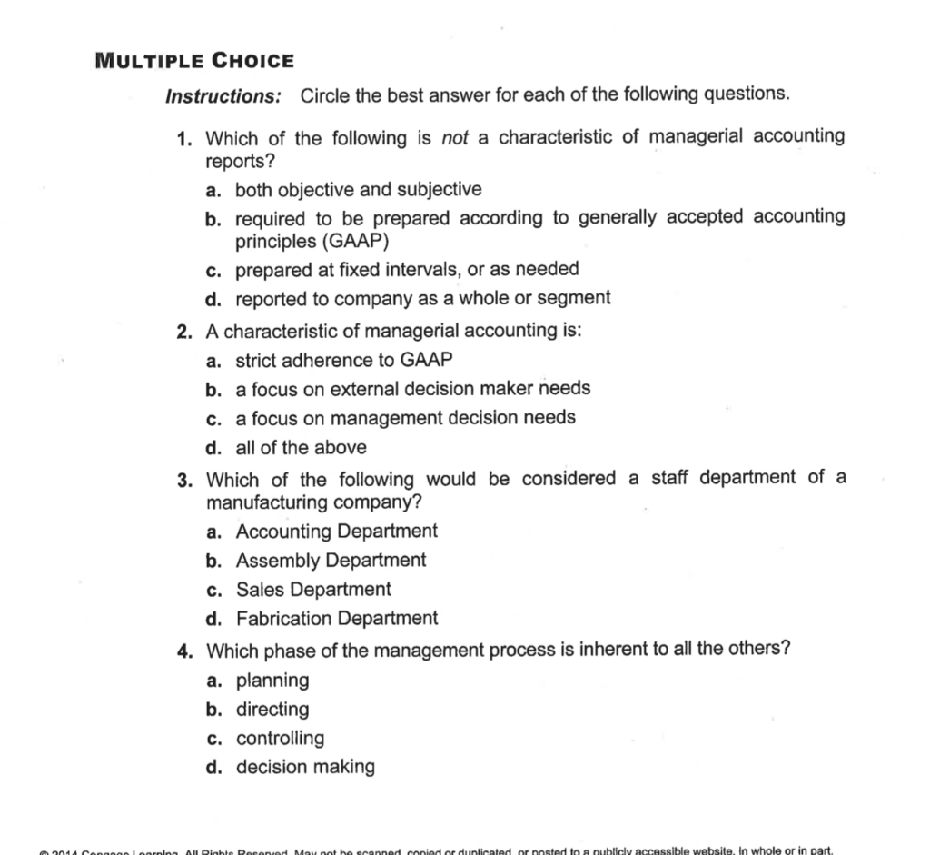 Solved MULTIPLE CHOICE Instructions: Circle the best answer | Chegg.com