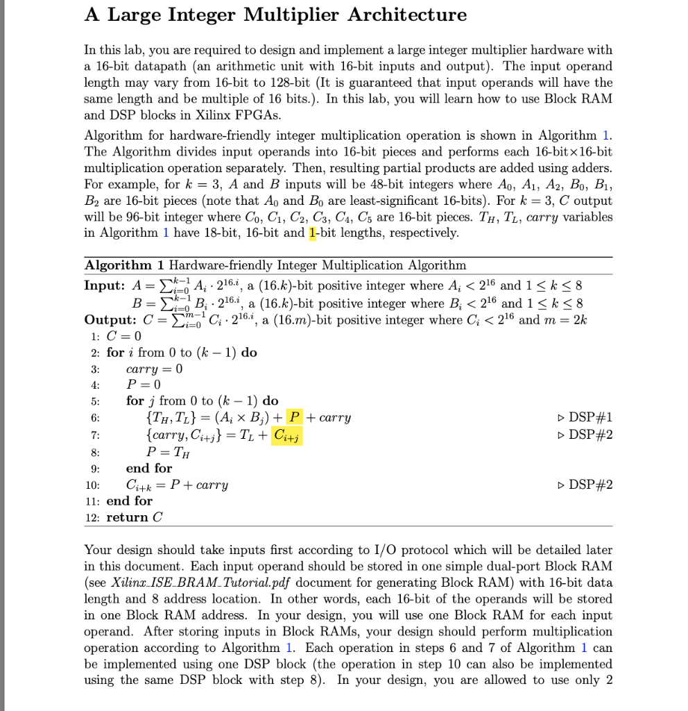 A Large Integer Multiplier Architecture In this lab, | Chegg.com