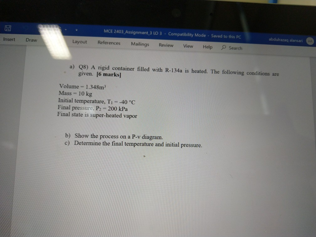 Solved MCE 2403 Assignment 3 LO 3 Compatibility Mode Saved | Chegg.com