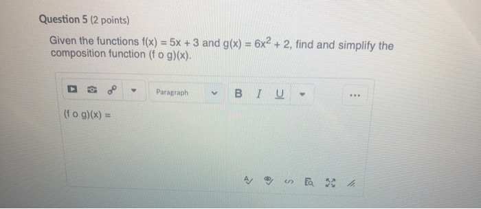 Solved Question 5 (2 points) Given the functions f(x) 5x + 3 | Chegg.com