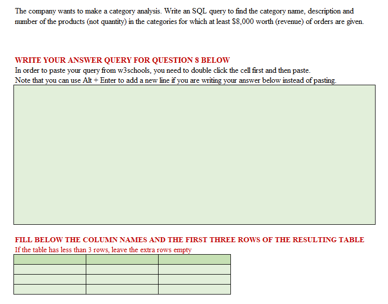 Solved The company wants to make a category analysis. Write | Chegg.com