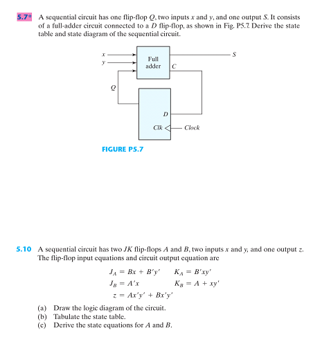 Solved 8.7* A sequential circuit has one flip-flop Q, two | Chegg.com