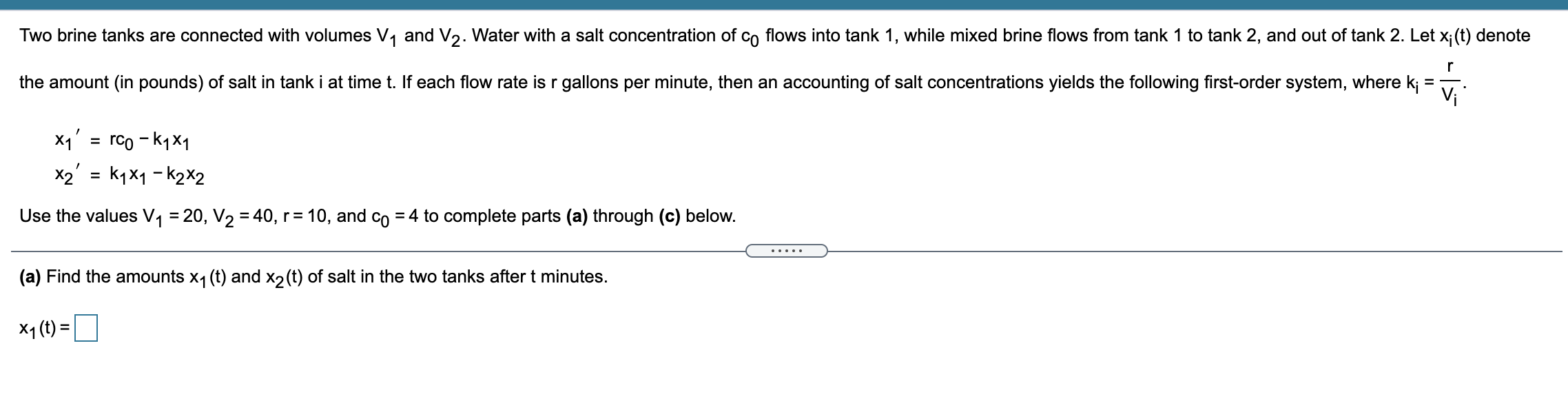 Solved Two brine tanks are connected with volumes V1 and V2. | Chegg.com