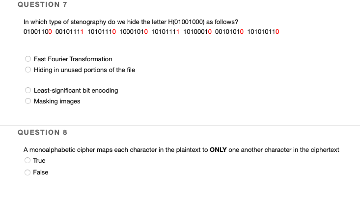 Solved QUESTION 7 In which type of stenography do we hide | Chegg.com