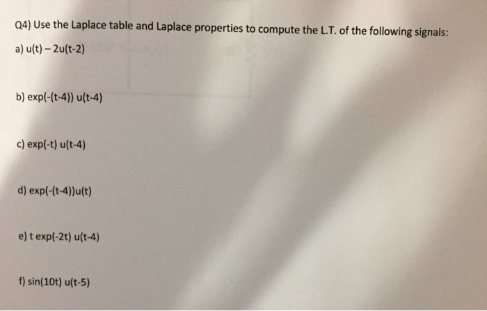 Solved Q4) Use the Laplace table and Laplace properties to | Chegg.com