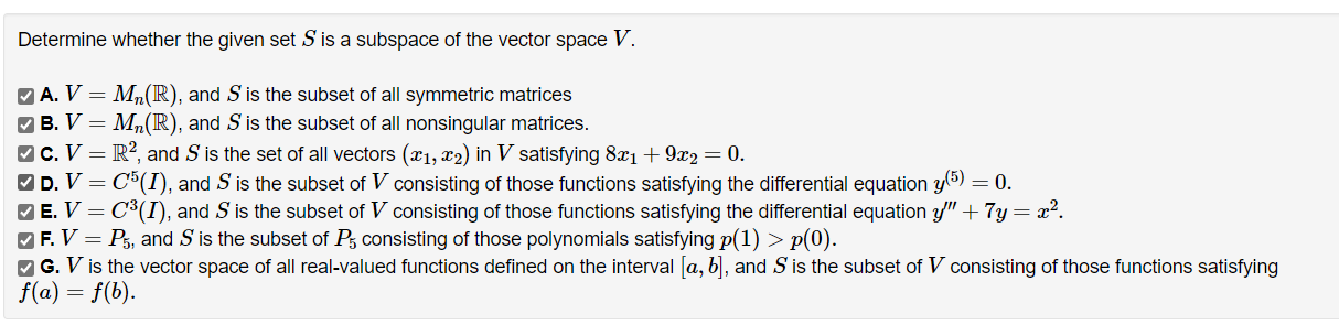 Solved Determine whether the given set S is a subspace of | Chegg.com