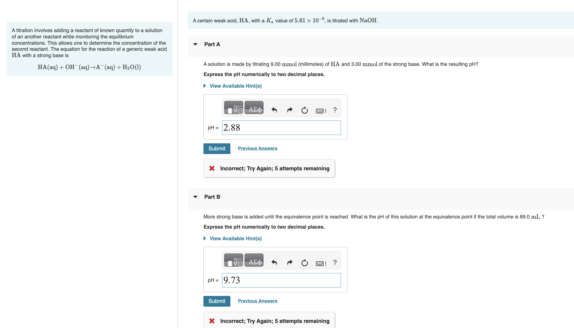 Solved A certain weak acid, HA, with a Ka value of | Chegg.com