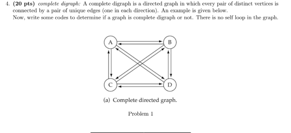 4. (20 pts) complete digraph: A complete digraph is a | Chegg.com