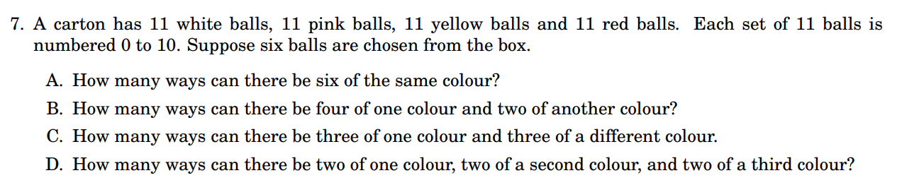 Solved 7. A carton has 11 white balls, 11 pink balls, 11 | Chegg.com Solved 7. A carton has 11 white balls, 11 pink balls, 11 | Chegg.com