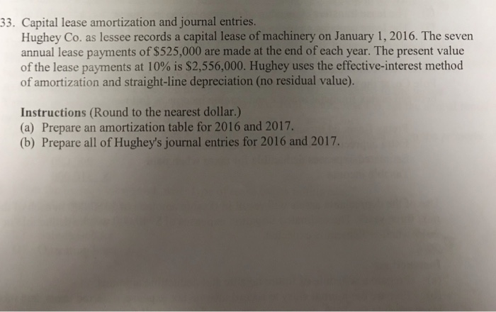 Solved 33. Capital lease amortization and journal entries. | Chegg.com