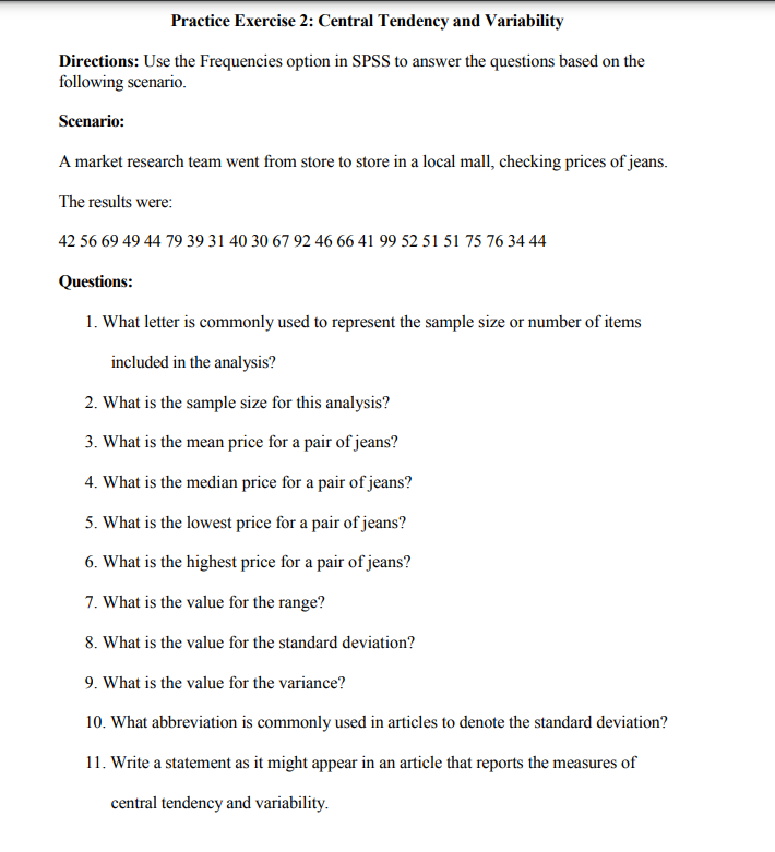 Solved Practice Exercise 2: Central Tendency and Variability | Chegg.com