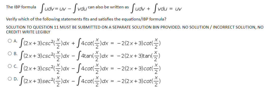 Solved The IBP formula Suav=w - ſvdu vdu can also be written | Chegg.com