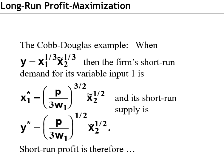 Long-Run Profit-Maximization Π=(27w14p3)1/2x21/2−w2x2 | Chegg.com