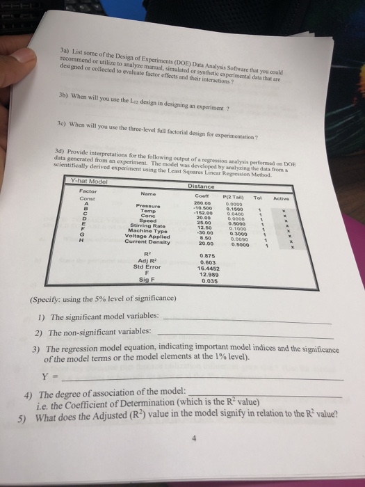 Solved 3a) List some of the Design of Experiments (DOE) Data | Chegg.com