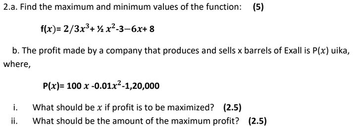 Solved 2.a. Find the maximum and minimum values of the | Chegg.com