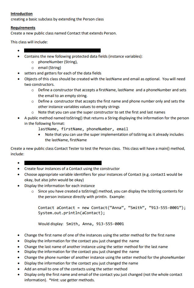 Solved JAVA creating a subclass: *The Person.java class to | Chegg.com
