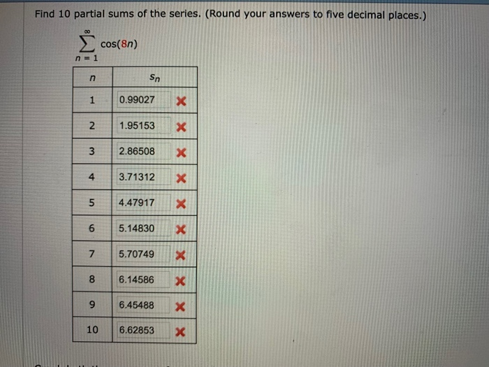 Solved Find 10 partial sums of the series. (Round your | Chegg.com