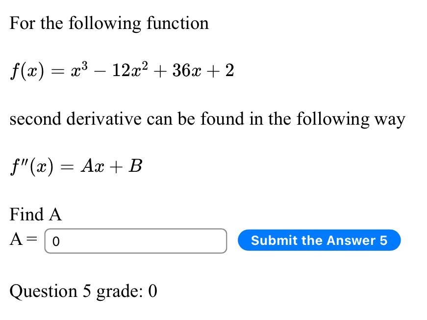 Solved For the following function f(x)=x3−12x2+36x+2 second | Chegg.com
