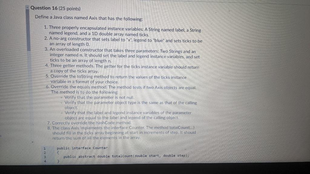 Solved Question 16 (25 points) Define a Java class named | Chegg.com