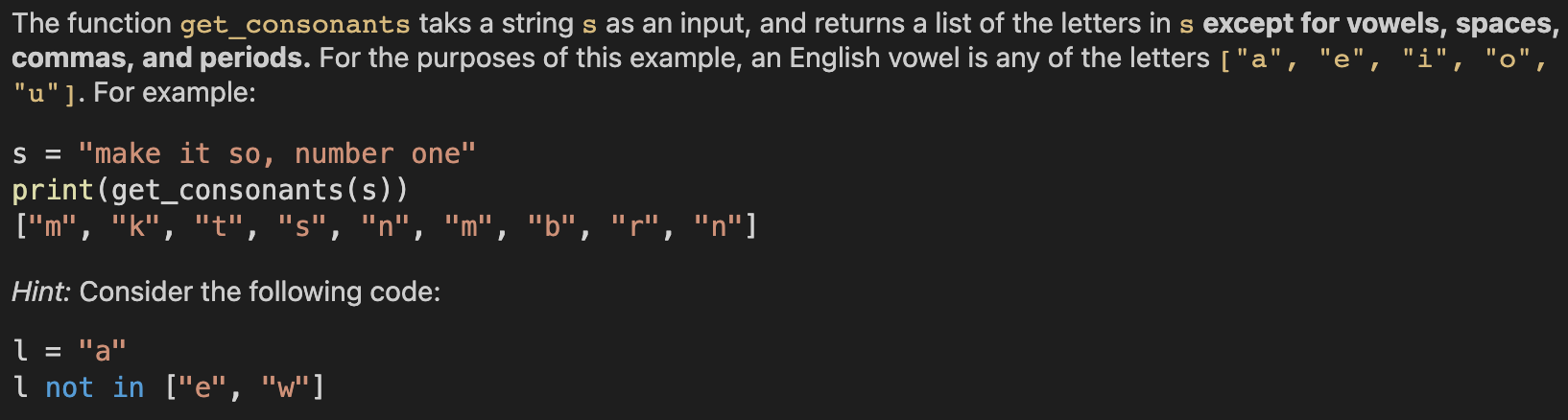 Solved The function get_consonants taks a string s as an | Chegg.com