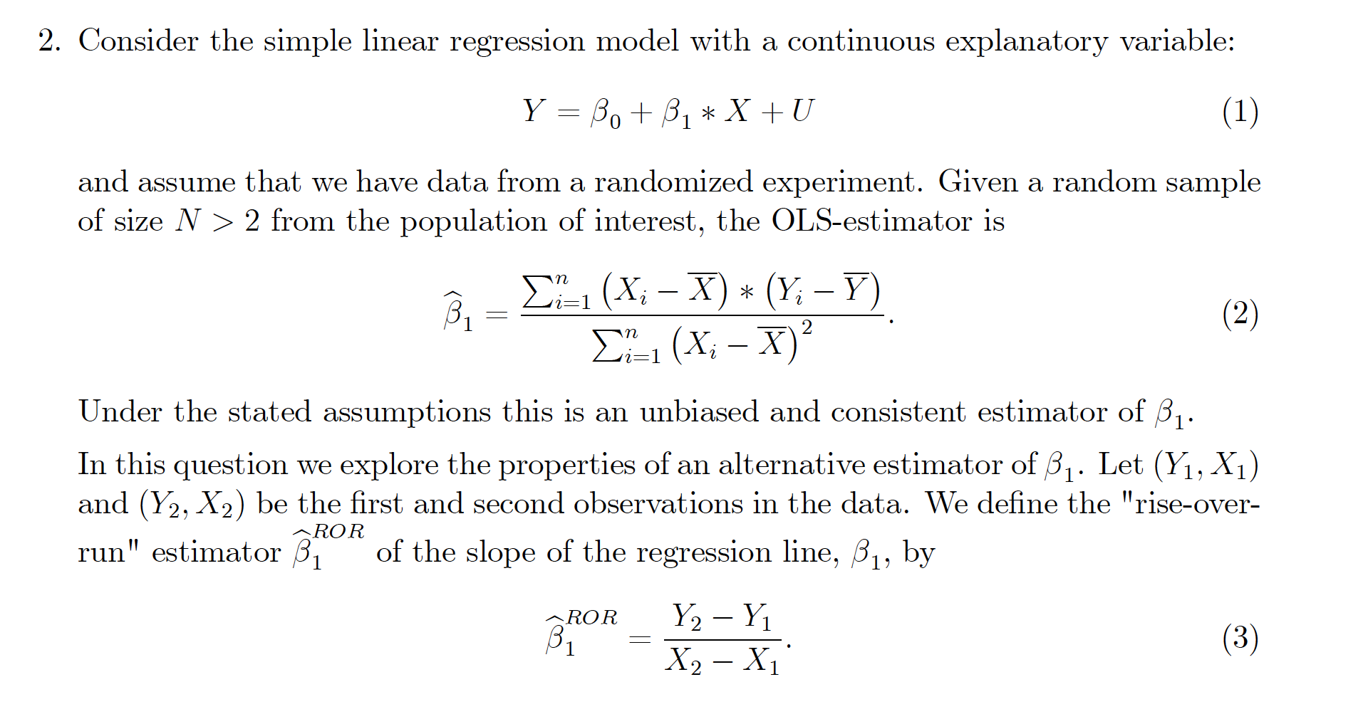 Solved 2 Consider The Simple Linear Regression Model With A Chegg