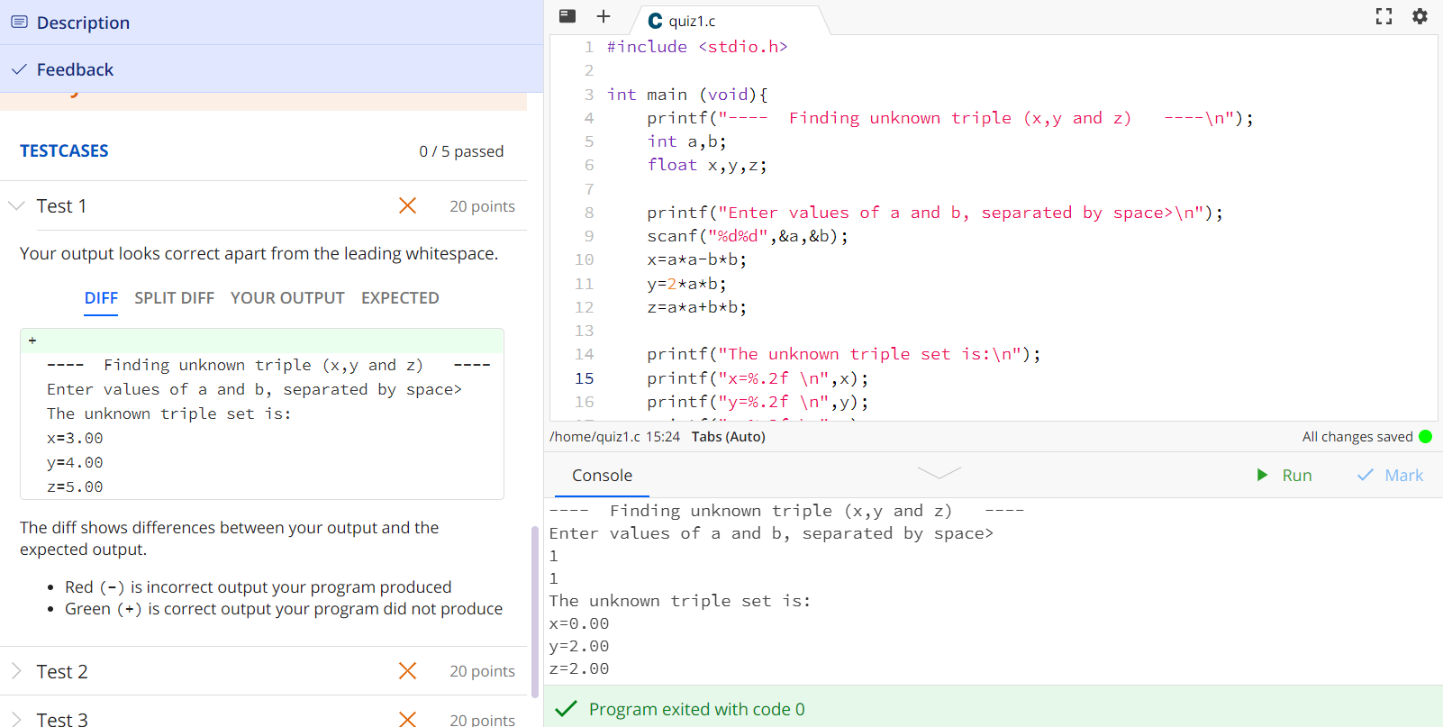 Solved Description Testcases Feedback Your Output Looks