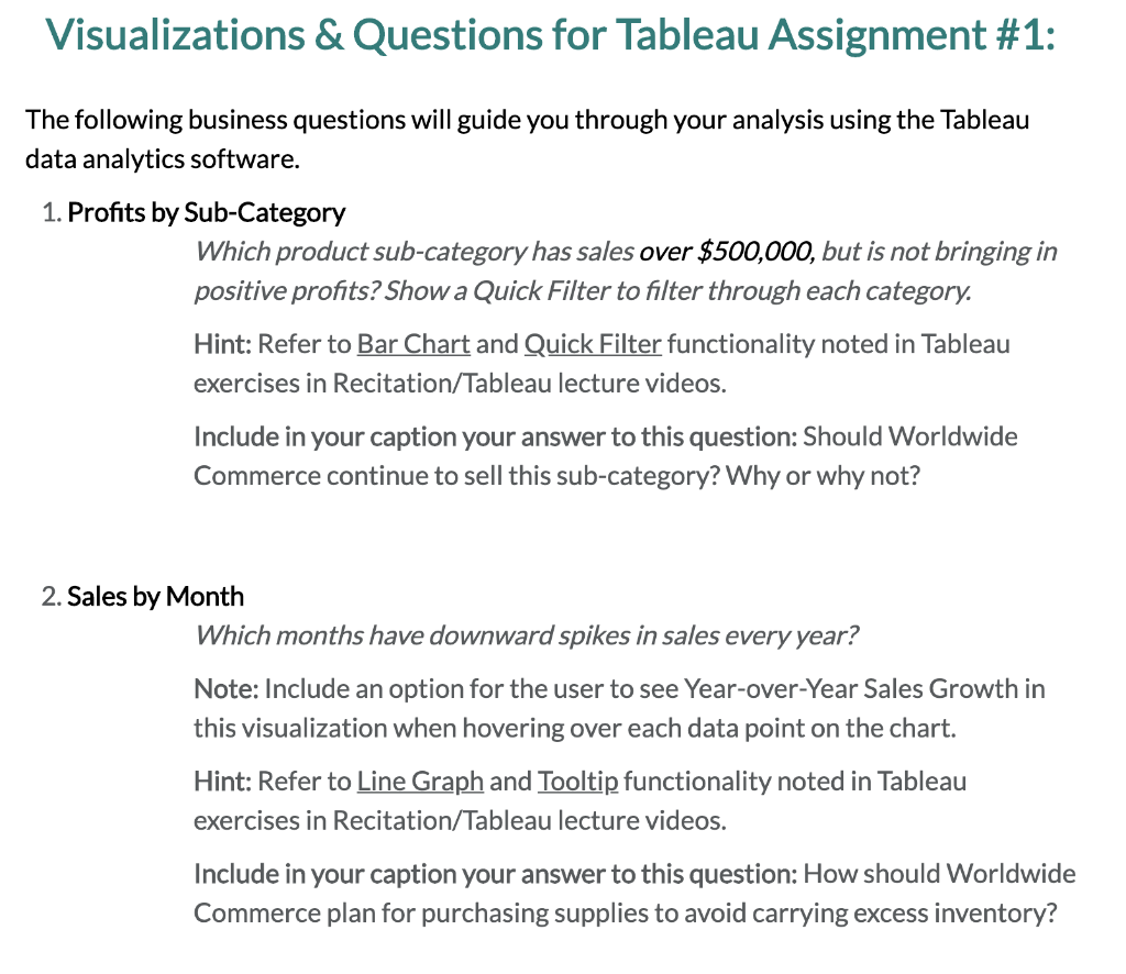 Visualizations & Questions for Tableau Assignment #1: | Chegg.com