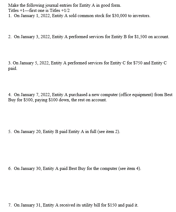 Solved Make the following journal entries for Entity A in | Chegg.com
