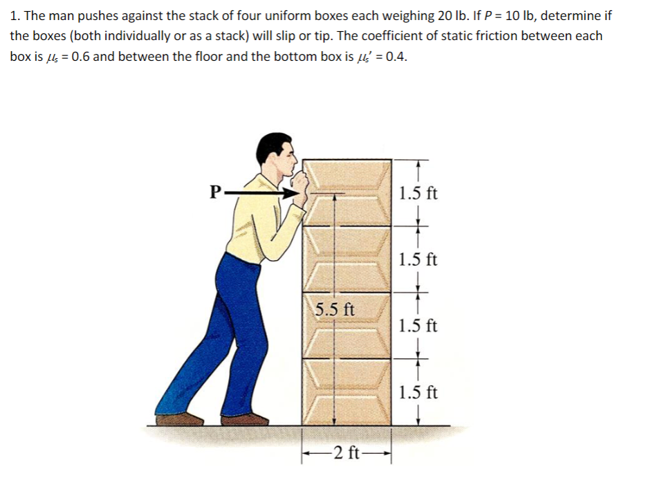 Solved 1. The man pushes against the stack of four uniform | Chegg.com