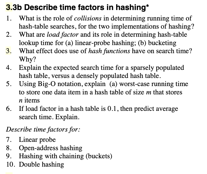 3.3b Describe time factors in hashing * 1. What is | Chegg.com
