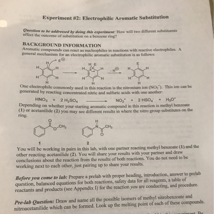 Solved Experiment #2: Electrophilic Aromatic Substitution | Chegg.com