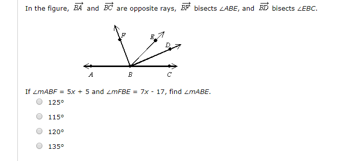 Solved In the figure, BA and BC are opposite rays, BF | Chegg.com