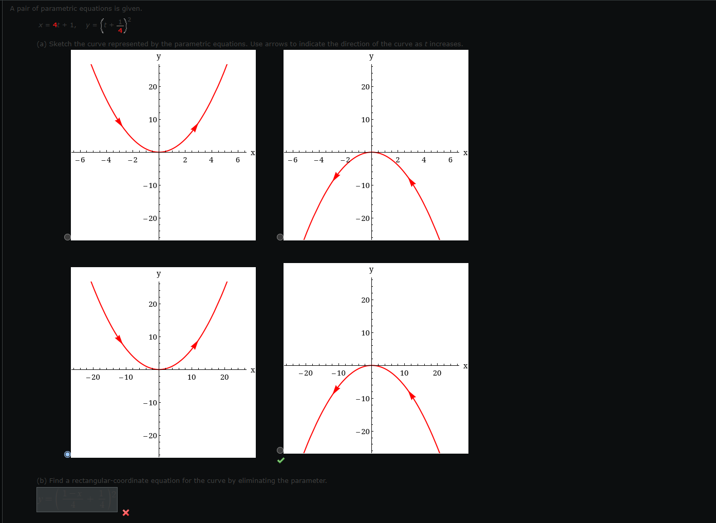 Solved by an EXPERT x=4t+1,y={t+14}2(a) ﻿Sketch the curve represented by | Chegg.com