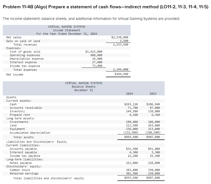 Solved Problem 11-4B (Algo) Prepare a statement of cash | Chegg.com