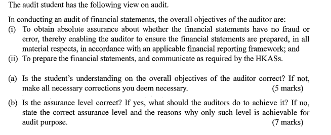 Solved The audit student has the following view on audit. In | Chegg.com