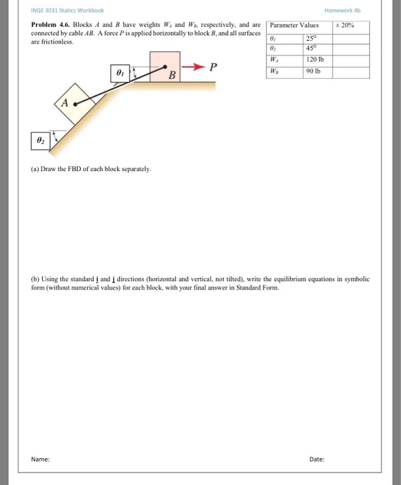 Solved Blocks A and B have weights WA and WB, respectively, | Chegg.com