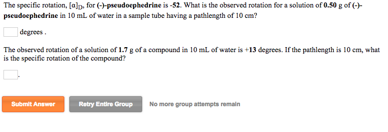 Solved The specific rotation, [a]D, for (-)-pseudoephedrine | Chegg.com