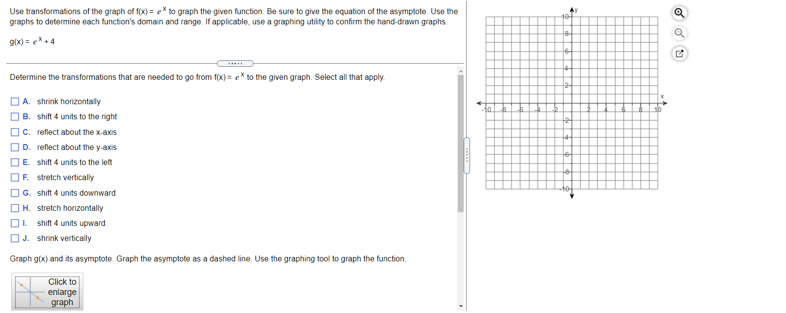 Solved Use transformations of the graph of f(x)= ex to graph | Chegg.com