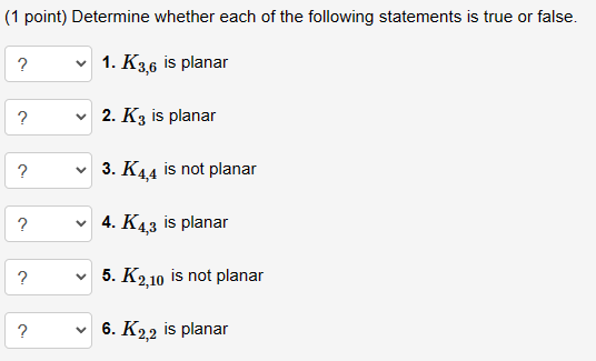 Solved (1 ﻿point) ﻿Determine whether each of the following | Chegg.com