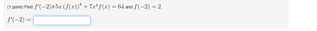 Solved (1 point) Let f(x) = (In x) f'(x) = 5ln^4(X)(X) f'(4) | Chegg.com