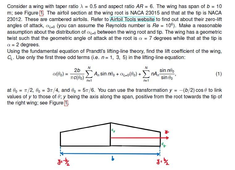Solved Consider a wing with taper ratio 1 = 0.5 and aspect | Chegg.com