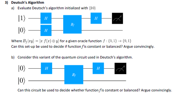 3) Deutsch's Algorithm a) Evaluate Deutsch's | Chegg.com