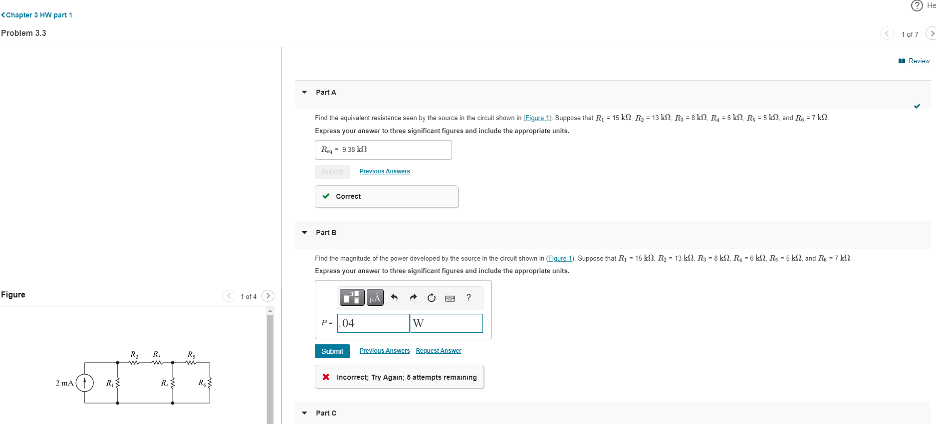 Solved Problem 3.3Part AFind the equivalent resistance seen | Chegg.com