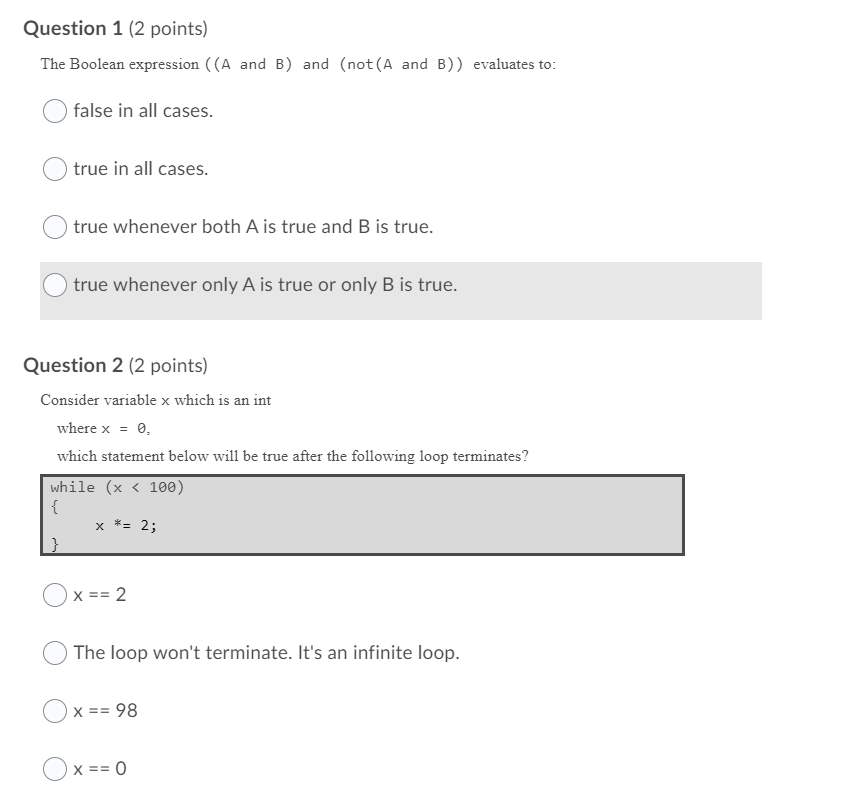 Solved Question 1 (2 points) The Boolean expression ((A and | Chegg.com